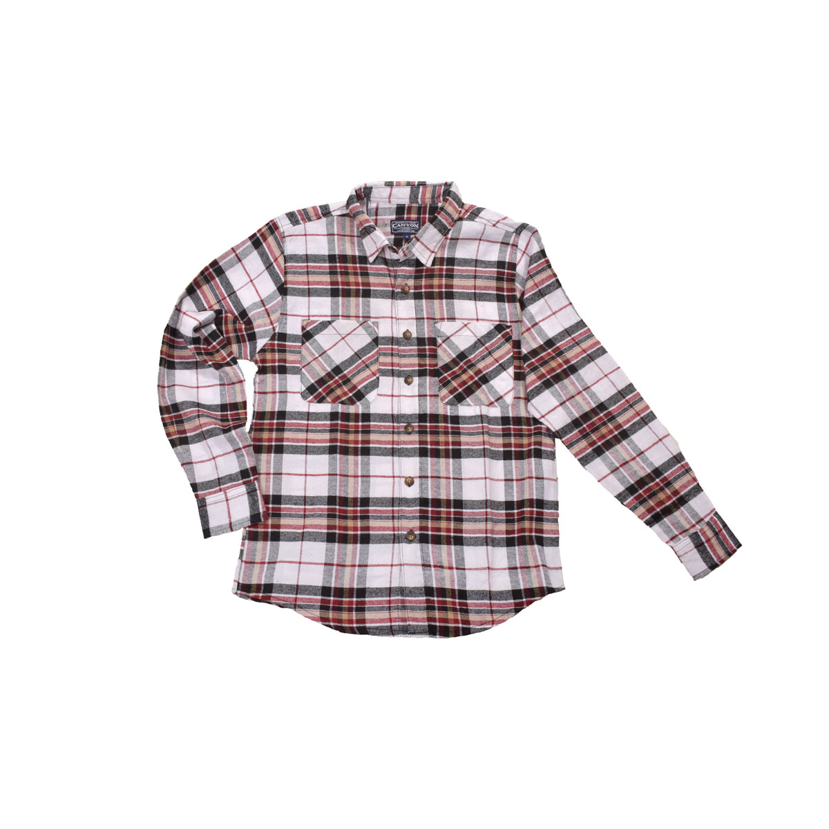 Canyon Creek Men's Cream/White/Tan Open Plaid Flannel Shirt