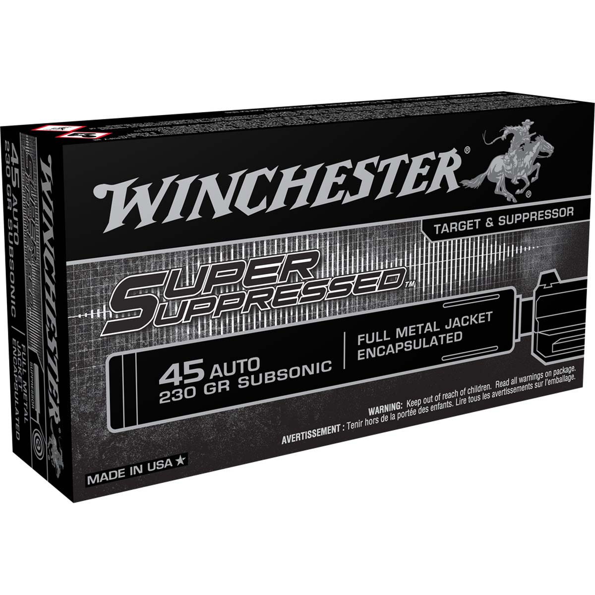Winchester Super Suppressed .45 Auto 230-Grain Subsonic FMJ ...