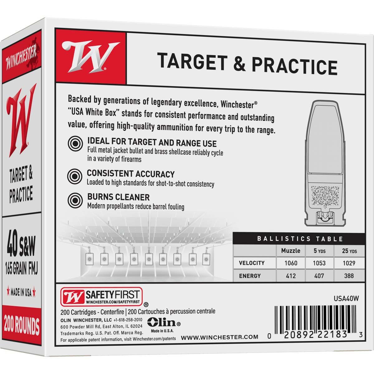 Winchester USA40W 40 S&W 165-Grain FMJ Target & Practice Handgun ...
